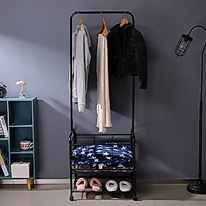 DOEWORKS Large Laundry Rolling Garment Cart for Lavatory, Metal Laundry Basket Sorters Garment Bulter Storage Rack with Wheels, Black