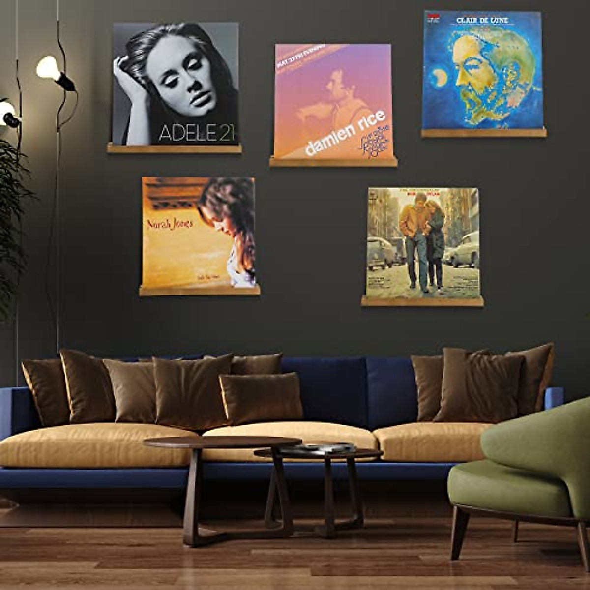 Amyhill 12 Pieces Vinyl Record Wall Mount Wood Record Holder Wall Mount Vinyl Holder Display Record Shelf Storage Vinyl Shelf Solid Vinyl Record Stand Wall Ledge Shelf Modern Floating Shelves for LPs