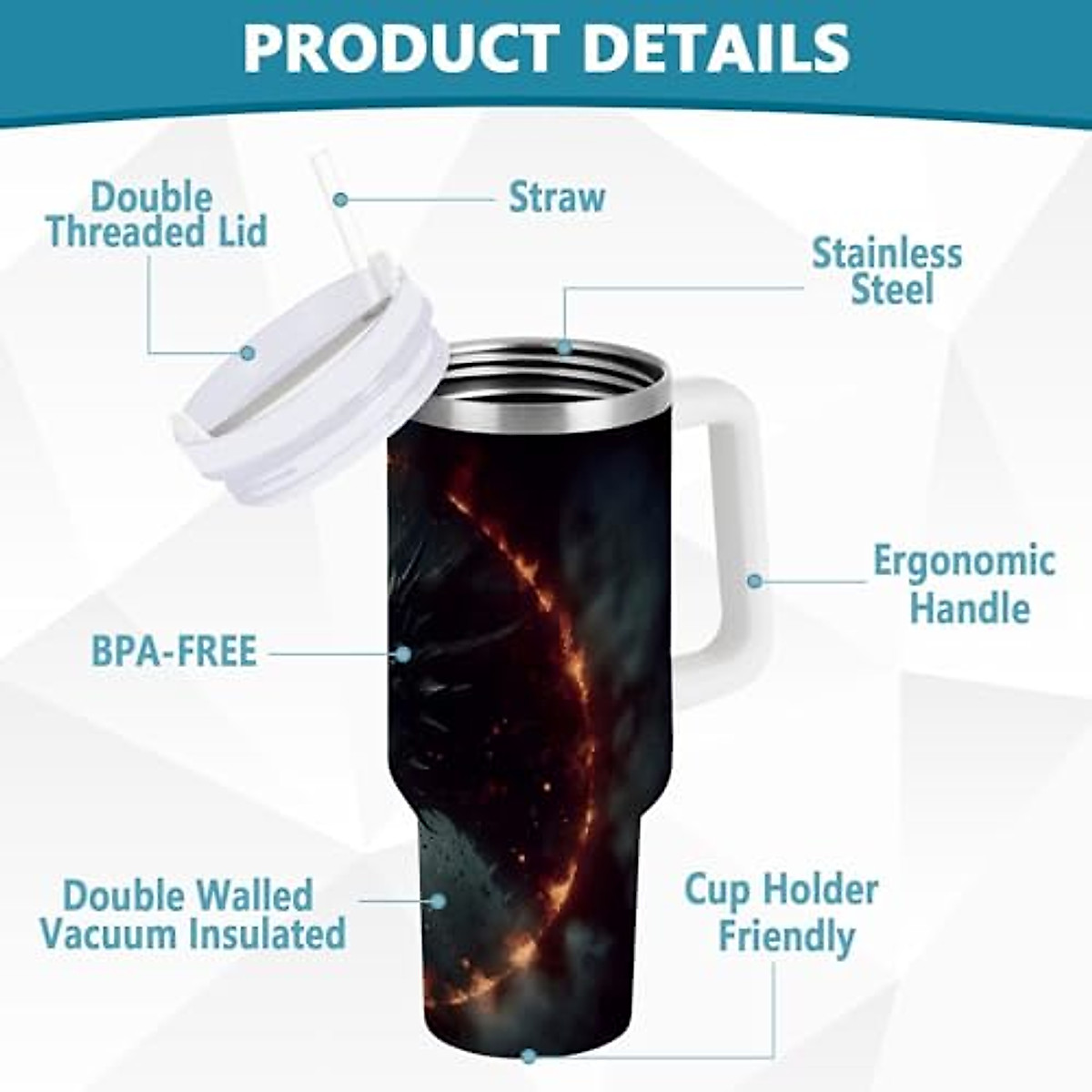 Maunzc 40 oz Tumbler with Handle and Straw, Insulated Stainless Steel Travel Mug with Lid for Coffee, Iced Tea, Water, Gift for Men Women (Dragon Dungeon Fire)