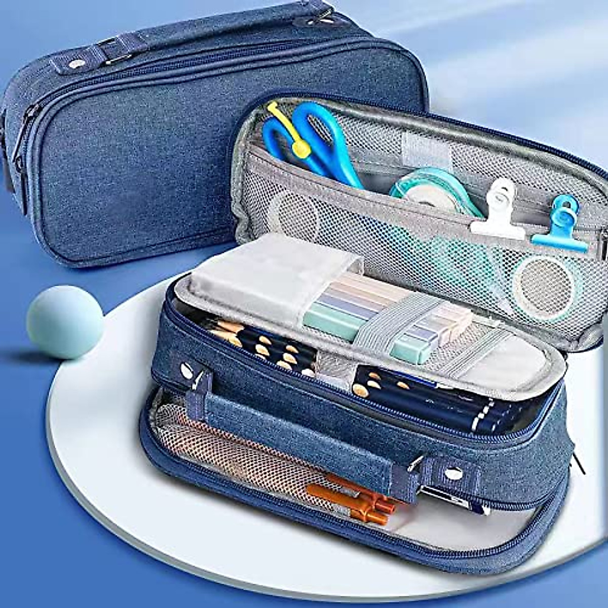 Large Capacity Pencil Case, 3 Compartment Pencil Bag Stationery Pouch, Handheld Cosmetic Bag, Storage Pouch for School Office Trip Teens Adults Girl Boy Men Women Gift