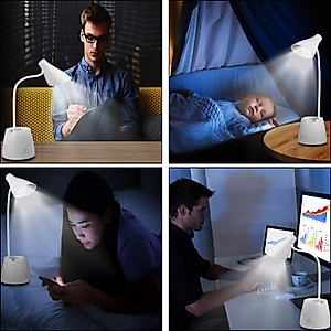 AIBAI Small Desk Lamp, Kids Desk Lamp with Pen Holder & Mobile Phone Stand, 3 Lighting Modes for Reading Kids Dorm& Mobile Phone Stand for Reading Dorm Home Office (White)