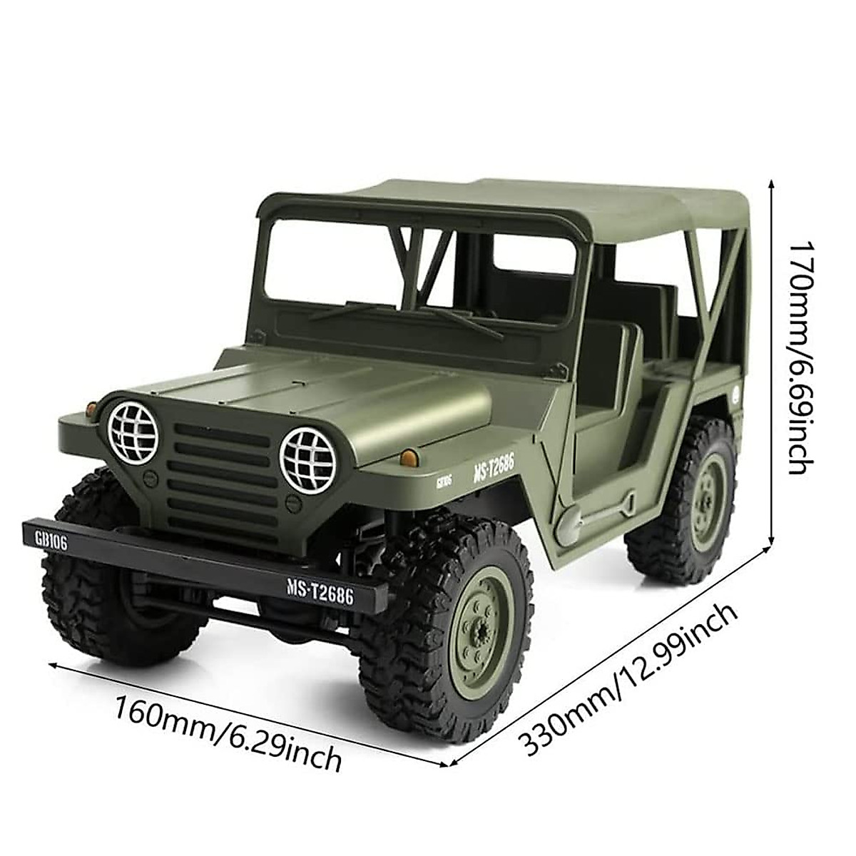 QIYHBVR 1/14, 4x4 Hobby Grade RTR RC Car Mini RC Rock Crawler Military, 2.4Ghz RC Truck with Removable Tools, LED Lights, Battery and USB Charger for Adults