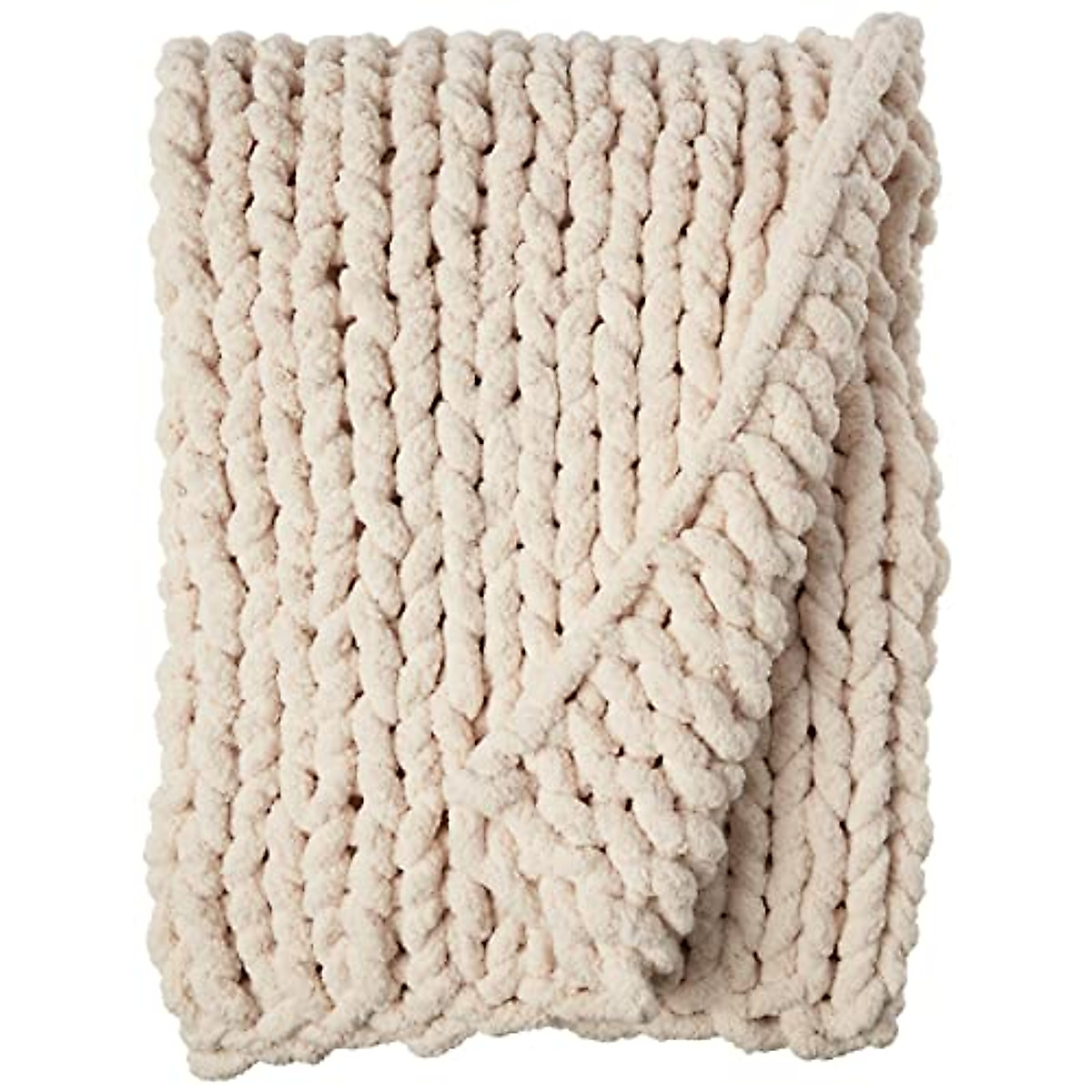Casaphoria Luxury Chunky Knit Throw Blanket-Large Cable Knitted Soft Cozy Polyester Chenille Bulky Blankets for Cuddling up in Bed, on The Couch or Sofa,Home Decor, Gift, 50"x60",Pack of 1,Beige