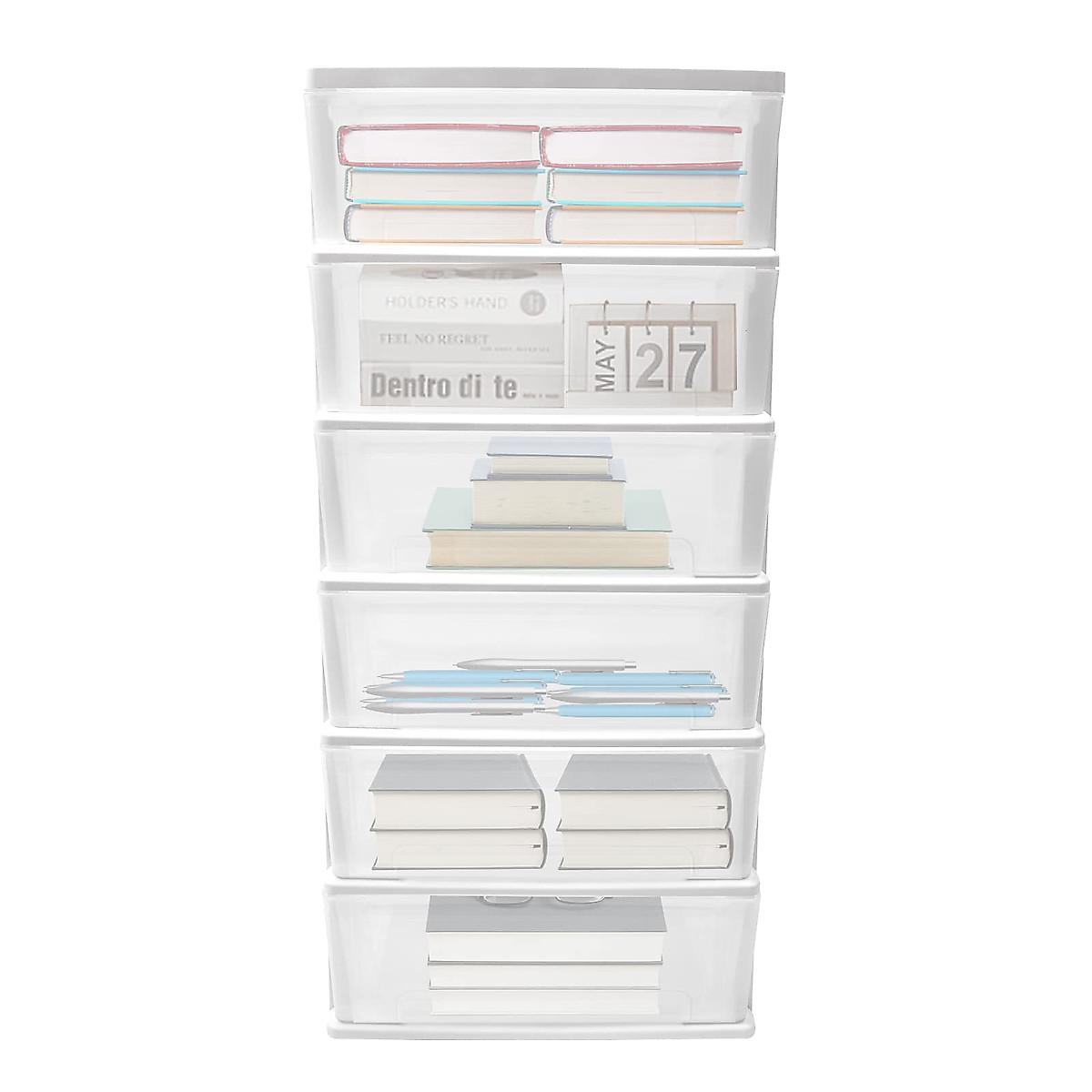 HAPPCUCOE 6 Tier Utility Cart Rolling Storage Carts Kitchen Cart Trolley with Wheels Drawer for Offices,Bedrooms,Studies,Tea Tables,Living Rooms, Entrances,Corridors (White)