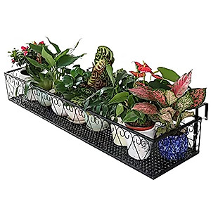 Iron Balcony Planters Railing Hanging Railing Flower Pots Holder with Hooks Black Plant Stand Outdoor Hanging Pots for Plants for Patio Porch Garden Fence Balcony Decor Large size 31.5*7.8*4.7 inch