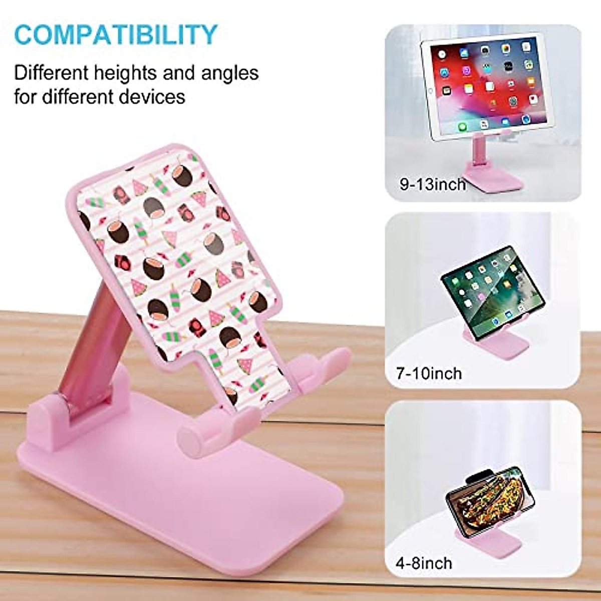 Summer Pattern with Camera Cell Phone Stand Foldable Adjustable Cellphone Holder Desktop Dock Compatible with iPhone Switch Tablets (4-13")