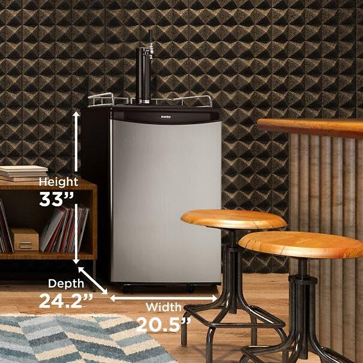 Danby DKC054A1BSLDB 5.4 Cu.Ft. Kegerator, Auto Defrost and Mechanical Thermostat, Keg Cooler with Scratch-Resistant Worktop and Reversible Door Hinge, Single Tap, Steel