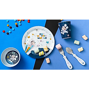 Zak Designs Disney Mickey Mouse Kids Dinnerware Set Includes Plate, Bowl, Tumbler and Utensil Tableware, Made of Non-BPA Durable Material and Perfect for Kids (5 Piece Set, Space, Non-BPA)