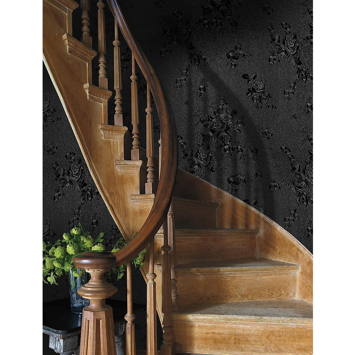 Erfoni Black Wallpaper Peel and Stick Wallpaper Black Floral Embossed Contact Paper 17.7inch×118.1inch Removable Textured Flower Wallpaper Self Adhesive Thicken Countertops Cabinets Contact Paper