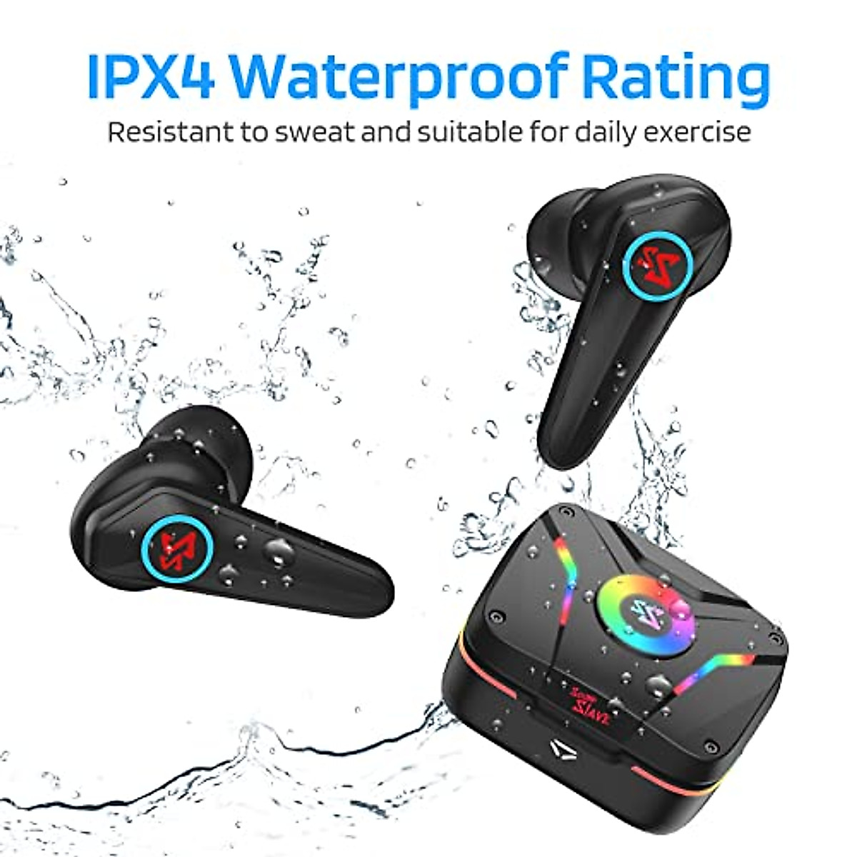 LTC SS-503 TWS Wireless Earbuds, Bluetooth 5.1 in-Ear Earphones with Wireless Charging Case IPX4 Waterproof, Built-in Mic RGB Stereo Headphones for Sport, Gaming, Black