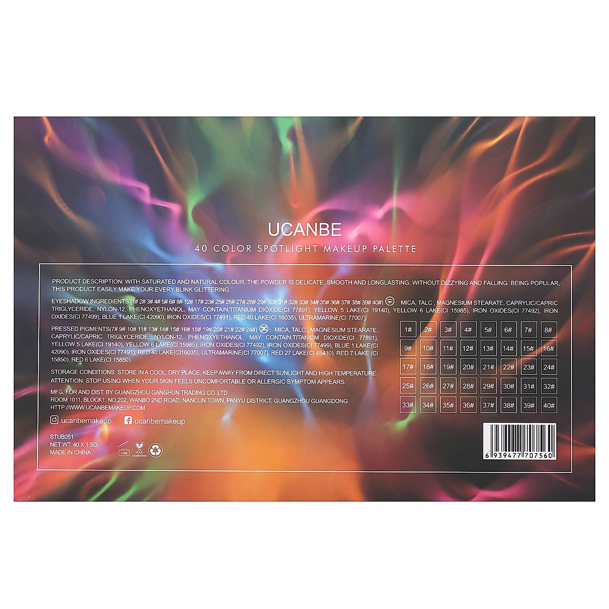 UCANBE Spotlight Eyeshadow Palette + 15 PCS Eye Brushes Makeup Set, Professional 40 Color Matte Shimmer Glitter Eye Shadow Pallet Highly Pigmented Waterproof Long Lasting Make up Pallete