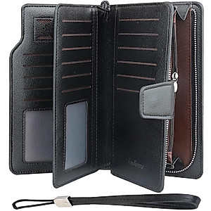 Wallets for Women Men's Clutch Wallet Large Capacity Leather Purse Business Credit Card Holder (1-Black)