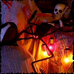 Wettarn 3 Pieces Black Halloween Giant Spider 10ft 5ft Red LED Eyes Fake Hairy Spider Props Scary Spider for Halloween Outdoor Garden Yard Creepy Party Decorations