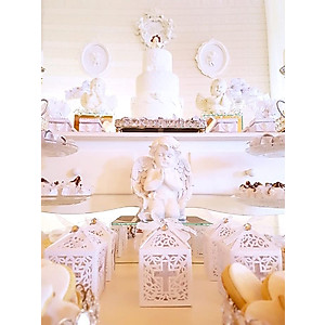 Kneeling Praying Cherub Angel Statue Figurine Indoor Outdoor Home Garden Guardian Decorative Church Boy Girl Baptism Wings Angel Statue Sculpture Memorial Statue, White, 6.25" x 5"