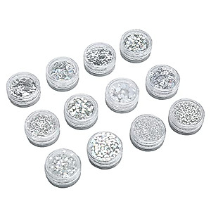 Nail Glitter Sequins, Decorations Craft Glitter Sequin Multiple Shapes Hand Made DIY 12 Grids for Homemade Cards(Silver)