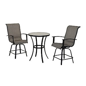Grand patio 3 Piece Counter Height Patio Bar Set, Modern Round Bar Table and Swivel Bar Stools for Outdoor Kitchen Bistro Small Space Restaurant (Coffee, 3PC)