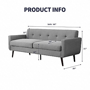 ZAFLY 80inches Loveseat Sofa, Modern Couch Button Tufted Upholstered Sofa Furniture with 5.9" Cushion for Living Room Bedroom Office Apartment (Light Gray)