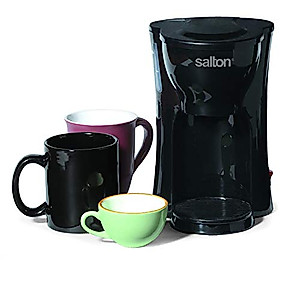 Salton 1 Cup Mini Compact Drip Maker with Reusable Mesh Filter for Coffee Grounds, 10 Oz, Black