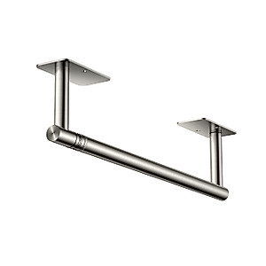 FORIOUS Under Cabinet Paper Towel Holder for Kitchen Bar Sink, Brushed Nickel Paper Towel Holder Under The Cabinet, Self Adhesive Paper Towel Holder Stainless Steel, Wall Mount Paper Towel Roll Holder