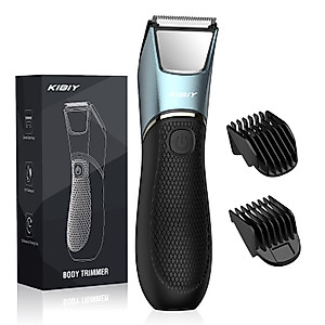 Body Hair Trimmer for Men - Electric Ball Shaver Razor for Pubic Groin Hair Grooming with Built-in LED Light and Mirror, Ceramic Blade, No Pulls, No Cuts, Waterproof Wet/Dry Cordless Use (Blue)
