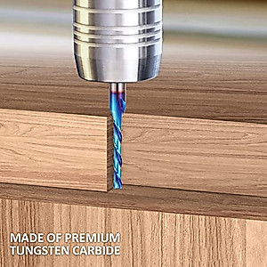 HQMaster 5 Pcs Spiral CNC Router Bits Set Down Cut 1/4” Shank Solid Carbide Spiral Downcut CNC Bits with Nano Blue Coating End Mill for Wood Cut Carving Engraver 1/8" Cutting Dia.