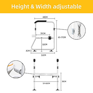 Toilet Safety Frame & Rails, Stability Bathroom Handrails Assist Grab Bar Handles & Railings for Elderly, Senior, Handicap & Disabled, Height & Width Adjustable, 300lbs Weight Capacity
