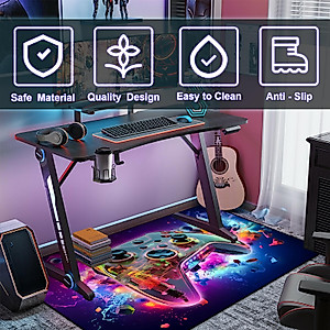 Gaming Area Rug Teen Boys Carpet, 3D Transparent Gamepad and Colorful Bomb Background Game Controller Design for Game Room, Gaming Room, Boys Girls Bedroom Playroom, Living Room (60" x 40")