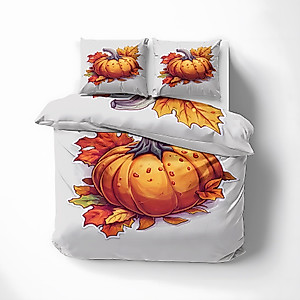 AopGlyvyr Pumpkin Duvet Cover Queen Size, Fall Maple Comforter Cover, Halloween Bedding Set, Breathable Duvet Cover with Zipper Closure, 3 Pieces with 1 Duvet Cover and 2 Pillowcase