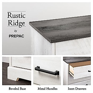 Prepac Rustic Ridge Farmhouse Bedroom Nightstand with 2 Drawers and an Open Cubby, Wooden Bedside Table for Bedroom, Office, or Living Room, 16.25in x 18.75in x 24.5in, Washed White