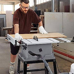 GarveeTech Table Saw, 10 Inch 15A Multifunctional Saw With Stand & Push Stick, 90° Cross Cut & 0-45° Bevel Cut, 5000RPM, Adjustable Blade Height for Woodworking, Grey