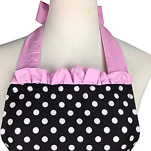 Hyzrz Cute Apron Retro Black Polka Dot Retro Ruffle Side Vintage Cooking Aprons with Pockets for Women Girls (Side Pink)