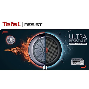 Tefal D52604 Resist Frying Pan 24 cm Safe Titanium Non-Stick Coating Thermo-Signal Temperature Indicator Easy Cleaning Flame Protect Technology Black