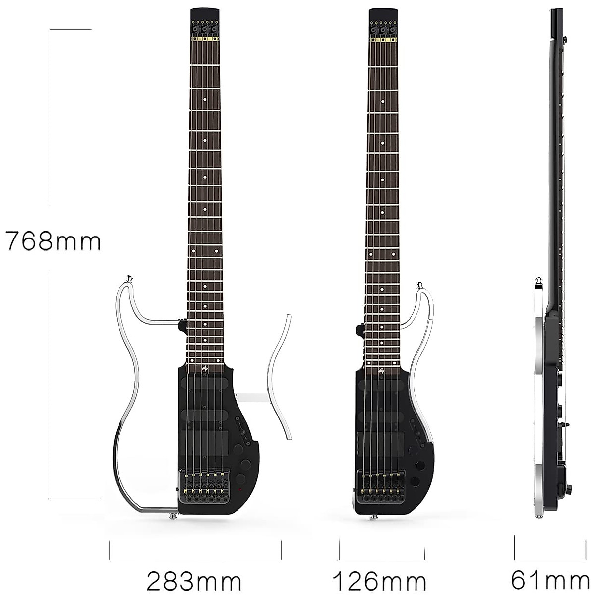 Asmuse Foldable Travel Headless Electric Guitar with Built In Headphone Jack Full-Scale Overhead Guitar ALP AD-80 Ultra-Light Portable and Rechargeable with USB Cable and Gig Bag