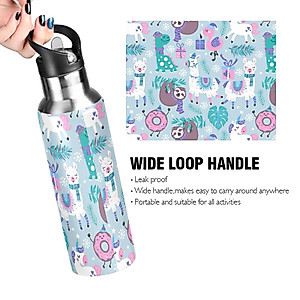 senya 20 Oz Water Bottle with Straw Animals Alpaca Llama Sloth Dinosaur Stainless Steel Water Bottle for Traveling Sports Leakproof Insulated Water Bottle