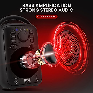 Pyle 4” Wireless BT Streaming Speaker - Portable Audio Speaker, with Two Microphones and Stand to Put Mobile Phone, 5.0 Bluetooth, Big Bass & Clear Sound, MP3, Classic Karaoke SystemP