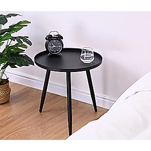 H JINHUI Round Sofa Side End Tables Metal Bedside Tables Nightstands for Small Space Living Room Bedroom Balcony, Anti-Rust and Waterproof, Matte Black