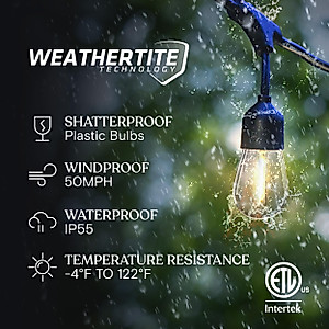 Brightech Ambience Pro Solar Powered Outdoor String Lights, 48 ft Commercial Grade Waterproof Patio Lights, 15 Edison Bulbs, Shatterproof LED String Lights for Outside, Porch - 1W Warm White