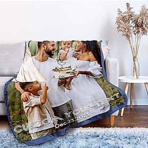 Custom Blanket with Picture/Photo - Personalized Flannel Throw Blanket for Women Men - Customized Blanket for Christmas Valentines Gifts Mom Dad Family Birthday Gifts (Only 1 Photo)