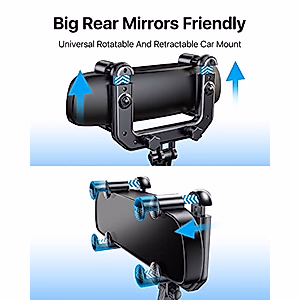 andobil Magnetic Rearview Mirror Phone Holder for Car [Strongest Magnet, Big Rear Mirrors Friendly] 360°Rotatable Magnetic Car Phone Mount, Compatible with iPhone 14 Pro Max, 14 Pro, Plus, 14, 13, 12