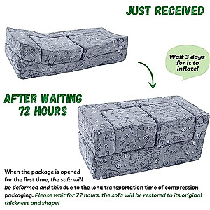 MeMoreCool Kids, Toddler Couch, Glow in The Dark Dinosaur Fold Out Baby Couch, Grey Kids Sofa Play Couch for Playroom, Modular Kid Furniture for Bedroom