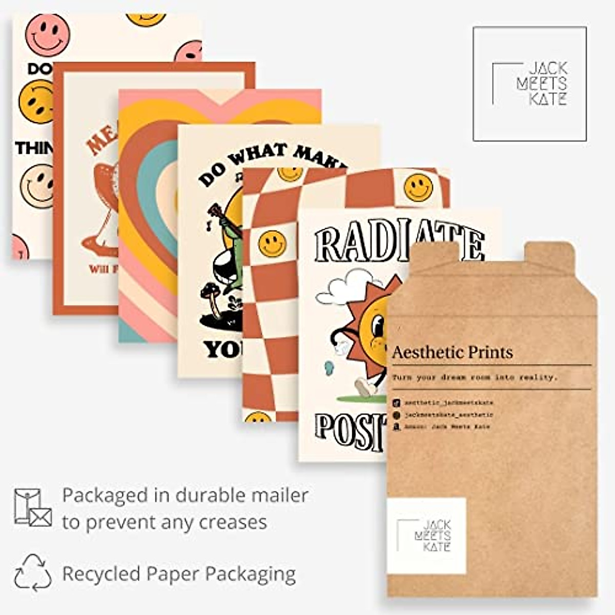 Jake Meets Kate Preppy Room Decor Aesthetic, Retro posters, Wall Decor for Teen girls bedroom, Inspirational Prints, Positive Quotes, Apartment, Dorm, Indie that girl, Unframed, Pack of 6, 8x10 Inches