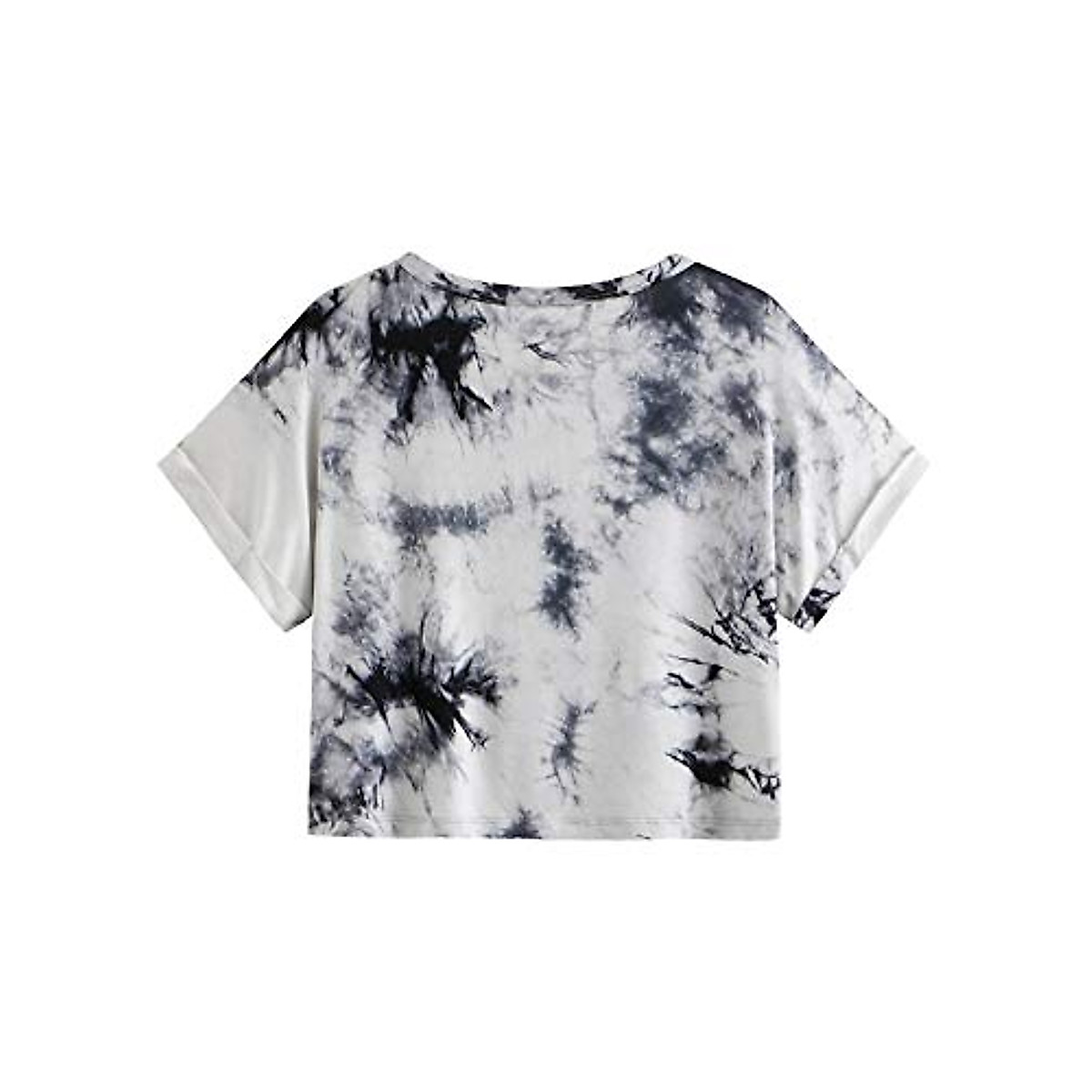 SweatyRocks Women's Round Neck Short Sleeve Casual Tie Dye Crop Top T-Shirt Grey XS