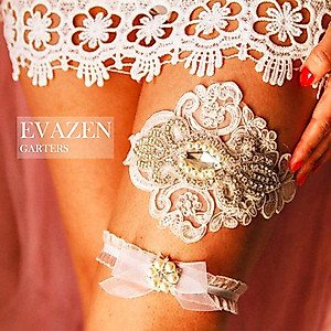 EVAZEN Bride Wedding Garter White Lace Floral Garters Bowknot Stretch Leg Garter Set Bridal Accessories for Women