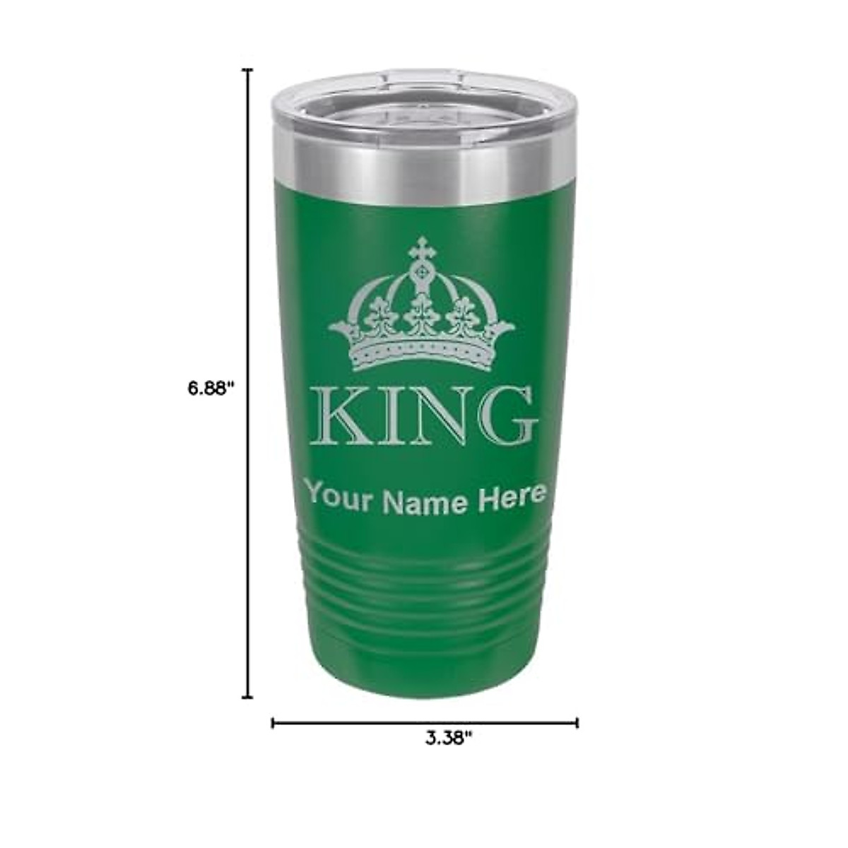 LaserGram 20oz Vacuum Insulated Tumbler Mug, King Crown, Personalized Engraving Included (Green)