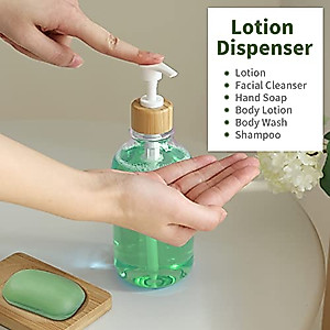 Fixwal Bamboo Bathroom Accessories Set of 6 - Toothbrush Holder, Soap Dispenser, Soap Dish, Tray and Two Plastic Qtip Medicine Jars with Bamboo Lid for Boho Counter Toilet Bathroom Decor