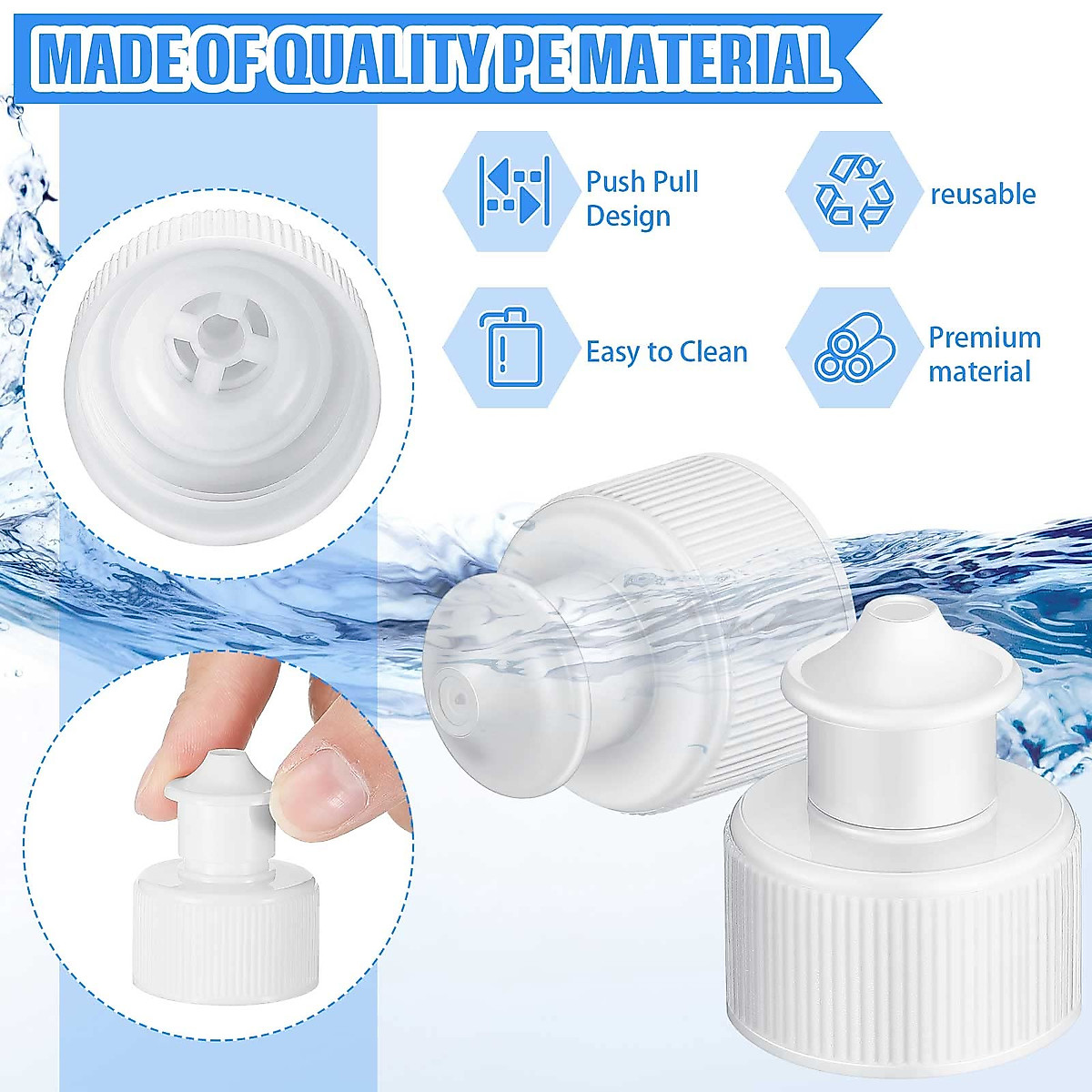 20 Pack Push Pull Caps for Bottles 28 mm Plastic Water Bottle Cap Bottle Sports Cap Water Bottle Replacement Tops Sport Bottle Lid Replacement Caps, White