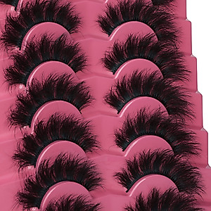 Mink Lashes Fluffy 8D False Eyelashes Wispy Eye Lashes Cat-Eye Long 18MM Dramatic FANXITON 7 Pairs Pack Volume Thick Faux Mink Lashes Multipack