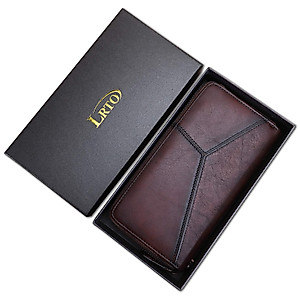 LRTO Genuine Leather Wallets for Women Zip Around Wallet Purse RFID-Blocking Retro Handmade Clutch Money Clip Card Organizer (Coffee)