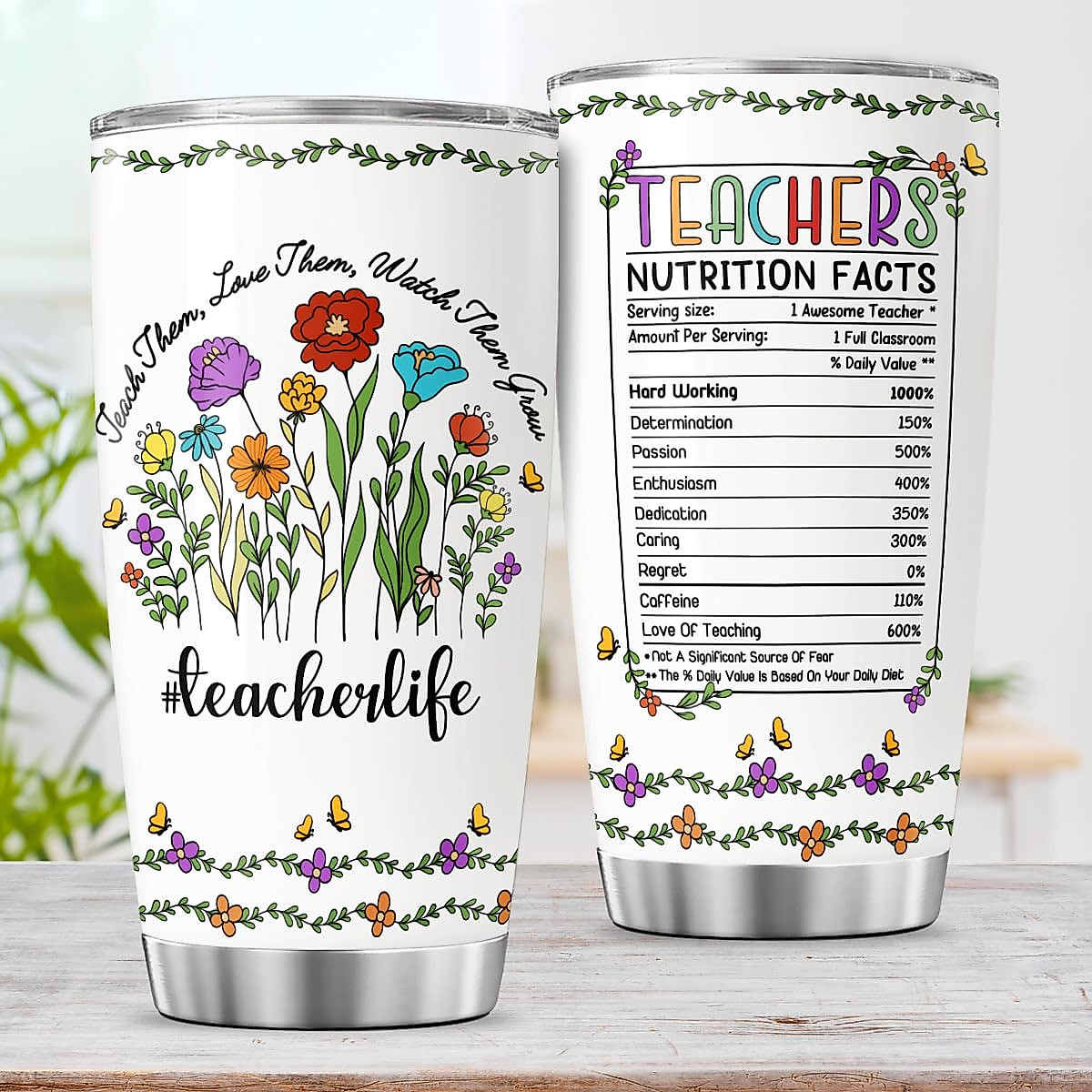 HUBUPU Stainless Gift For Women Tumblers Pack Steel Coffee Teachers Appreciation Cups Music, Teacher Gifts, Tumbler 20 Oz With Lid And Straw, Teacher Life Nutrition Facts