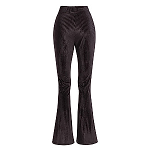 Velvet Elastic Waist High Waisted Flare Leg Palazzo Long Pants for Women - Tummy Control, Dressy Office Pants - Coffee XL